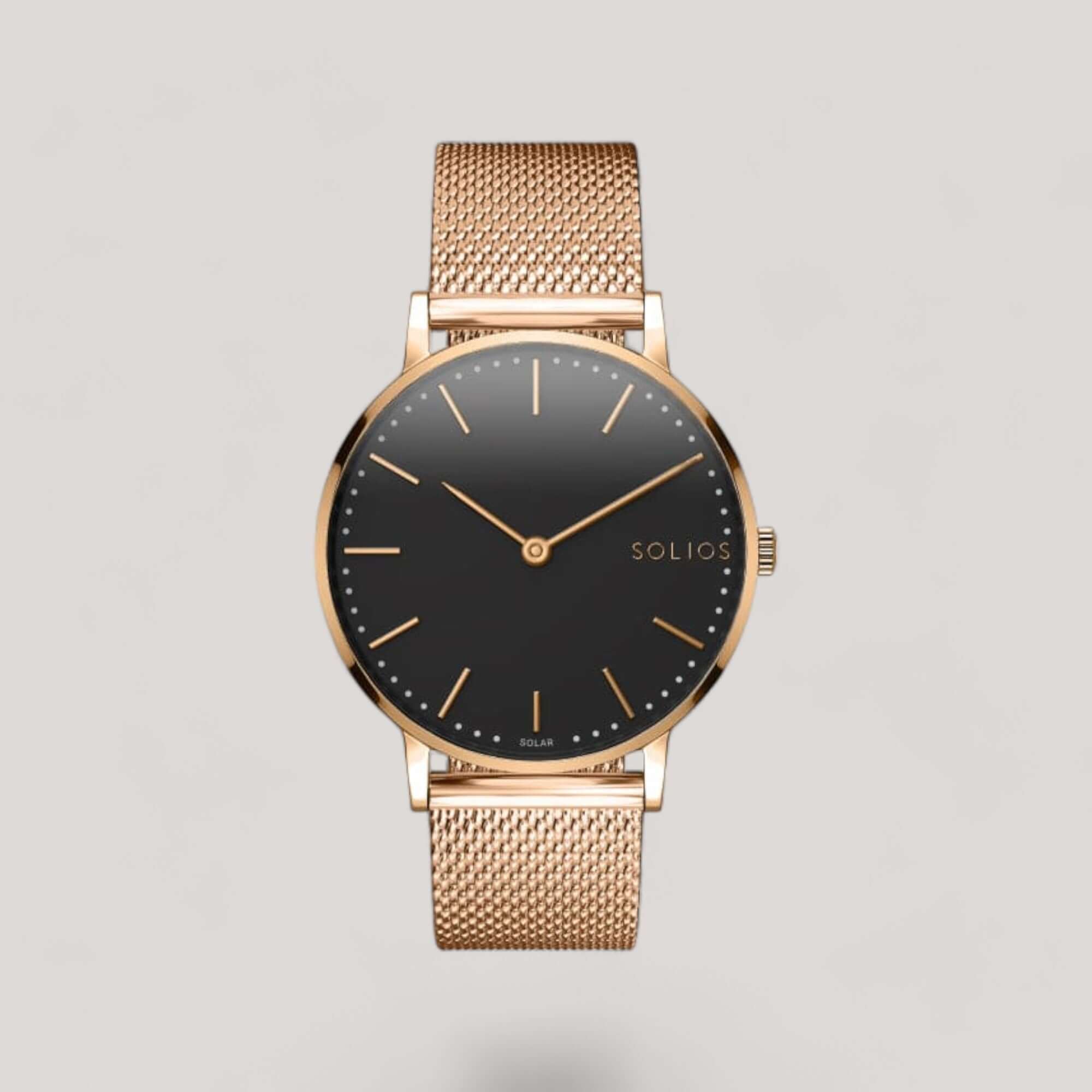 The Solar Classic | Black Dial - Rose Gold Case | SOLIOS
